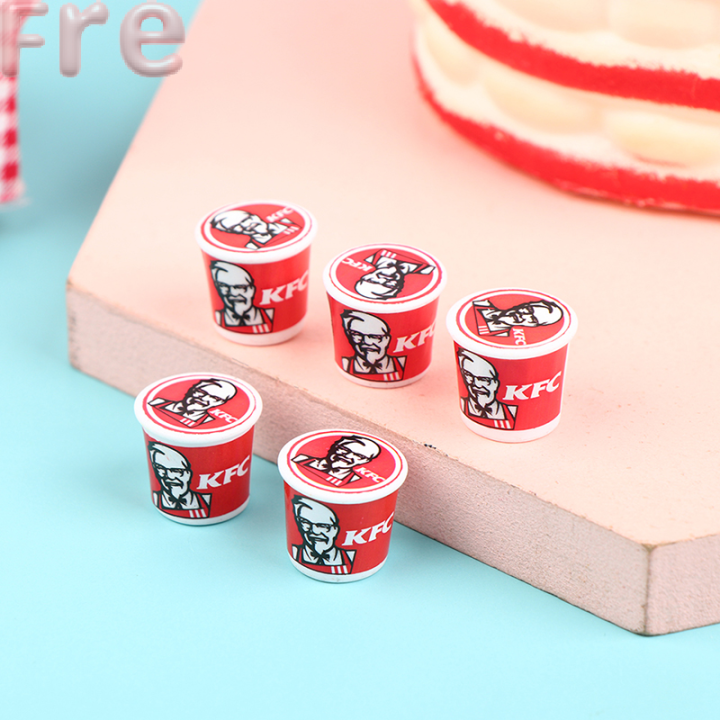 Fre 5ชิ้น/เซ็ต1/12ตุ๊กตาอาหารขนาดเล็ก fastfood MINI KFC Family Bucket ...