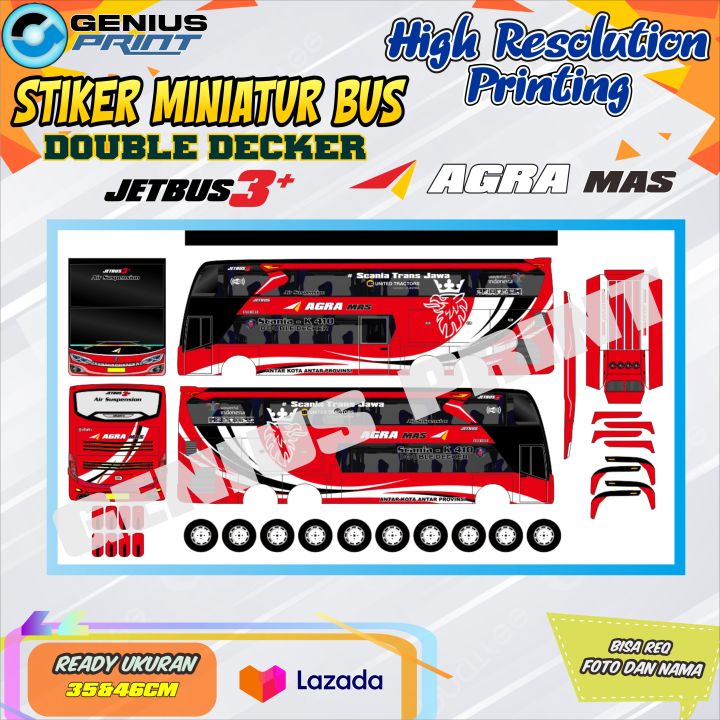 Stiker Mainan Miniatur Bus Double Decker Jetbus 3+ Livery Agra Mas ...