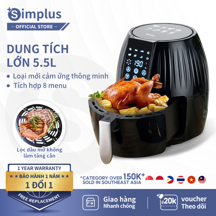 Nồi chiên không dầu Simplus cảm ứng thông minh, đa năng, dung tích 5 lít, menu cài sẵn, làm nóng ...