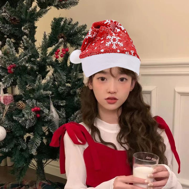 Thick Christmas Hat Red Checkered Santa Hat Christmas Party Dress Up ...