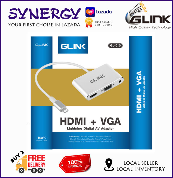 GLINK LIGHTNING DIGITAL AV ADAPTER TO HDMI+VGA | Lazada