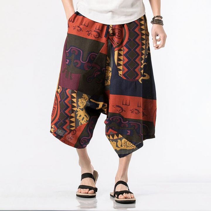 Thai bloomers for men and women summer ethnic print wide-leg cropped ...
