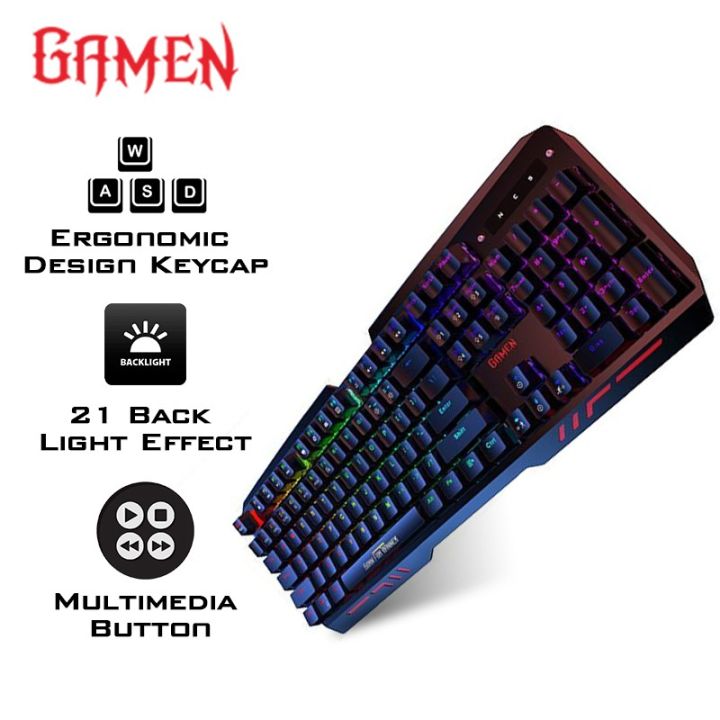 GAMEN Titan Mechanical Blue Switch Gaming Keyboard Wired RGB LED Light ...