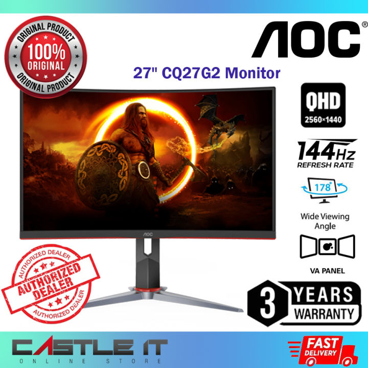 AOC CQ27G2-68 27" Curved 1500R QHD Gaming Monitor 144HZ 1MS FreeSync ...