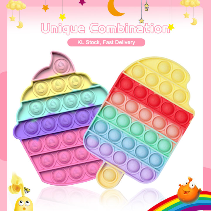 Pop it Fidget Toy Foxmind Rainbow Relieve Stress Squishy Push Bubbles ...