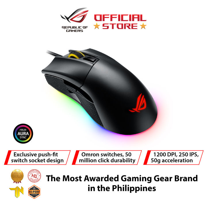 ROG Gladius II Ergonomic Optical Gaming Mouse, easy-swap switch socket ...