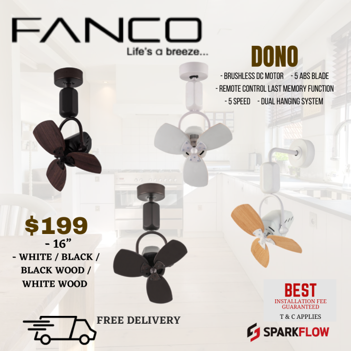 "Fanco DONO 16' corner fan dc brushless motor ABS blades 90 degrees ...