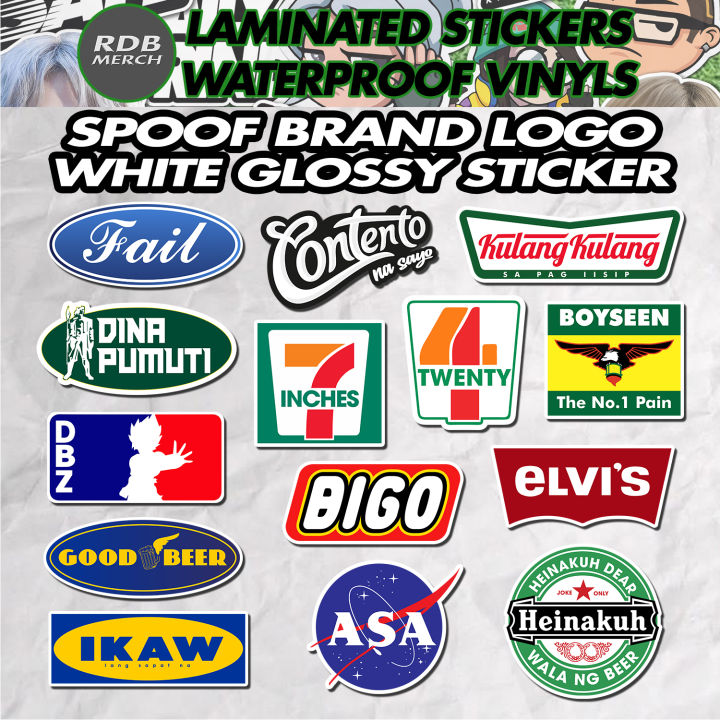 Laminated Stickers Spoof Brand Logos Waterproof White Glossy Cute for ...