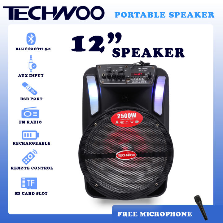 TECHWOO 12 INCH PORTABLE BLUETOOTH SPEAKER WITH LED LIGHTS TWA-PA-12BT ...
