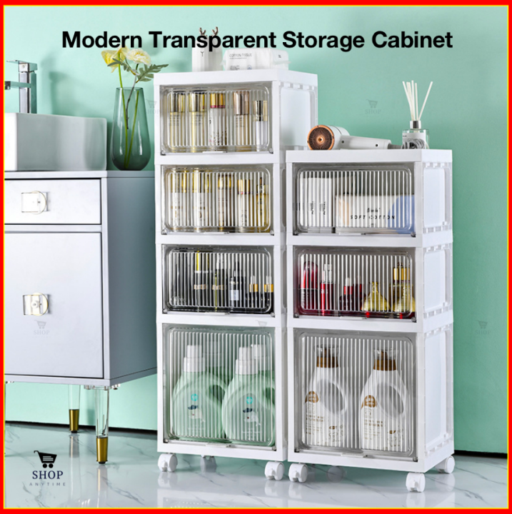 Modern Transparent Storage Cabinet with Door & Roller | 2/3/4 Layers ...