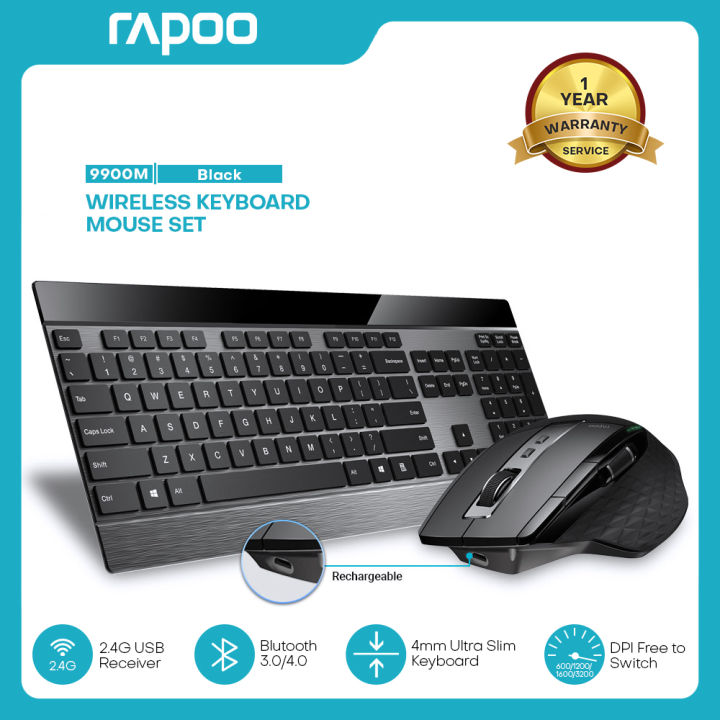 Rapoo 9900M Multi Device(Bluetooth 3.0/4.0/2.4G) Wireless Keyboard and ...