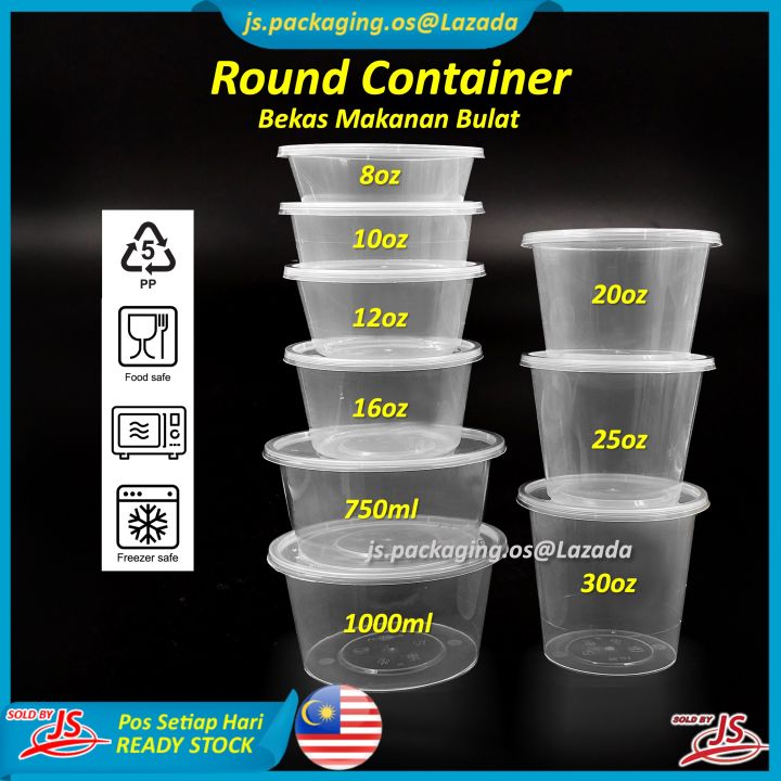 Round Container with Lid ( 25set/50Pcs ) / Bekas Makanan Bulat 8oz/10oz ...