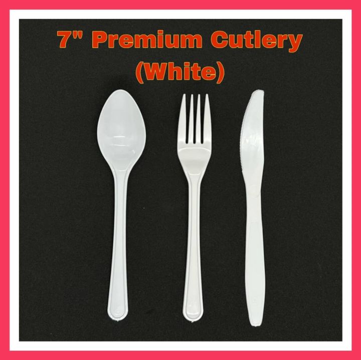 7" Premium Plastic Cutlery / Disposable Heavy Duty Fork Knife Spoon ...