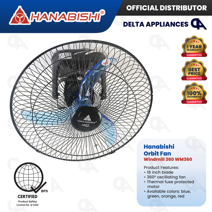 Hanabishi Windmill 360 Orbit Fan 18" ORANGE | Lazada PH