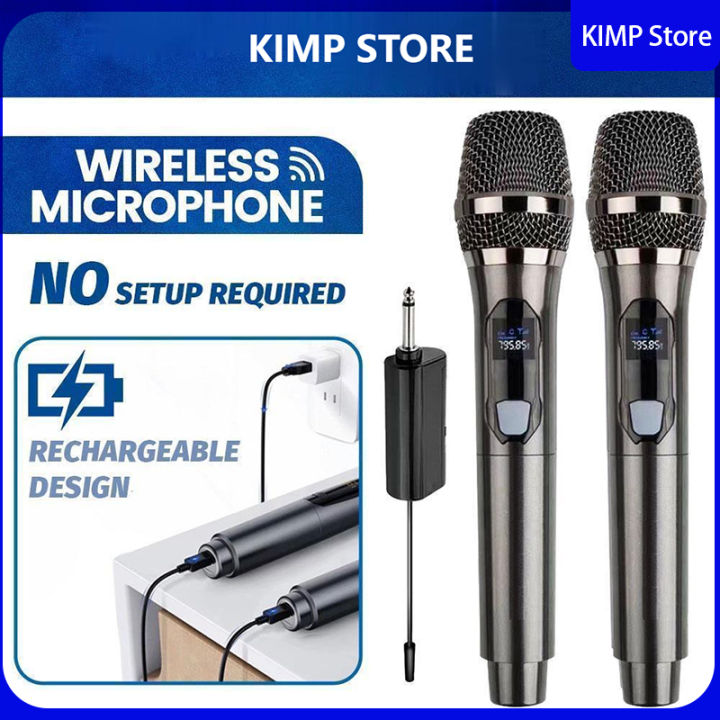 Rechargeable Wireless Karaoke Microphone Handheld Mic Dual UHF Portable ...