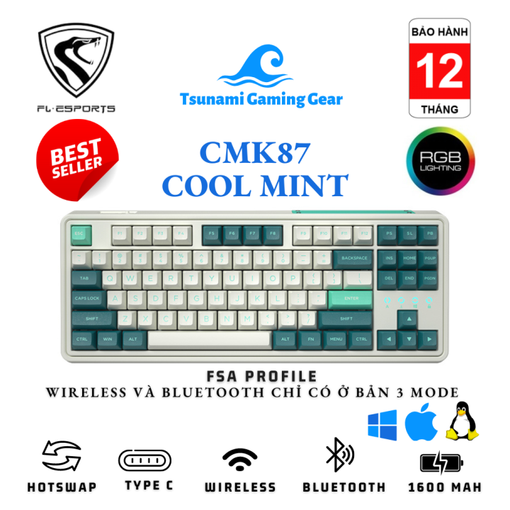 Bàn phím cơ FL-Esports CMK87 Cool Mint/ Kit phím cơ FL-Esports CMK87 ...