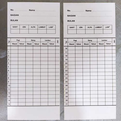 Kartu Absensi Karyawan 1 pack (100pcs)/ Absen Polos (putih) | Lazada ...