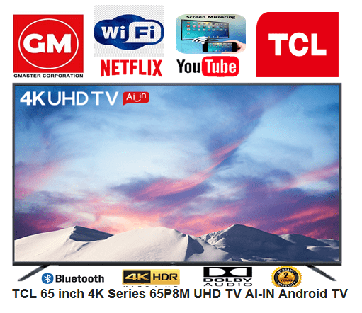 TCL 65" 4K UHD Ai Android Smart TV (65P8M) with Slim Design, HDR 10 ...