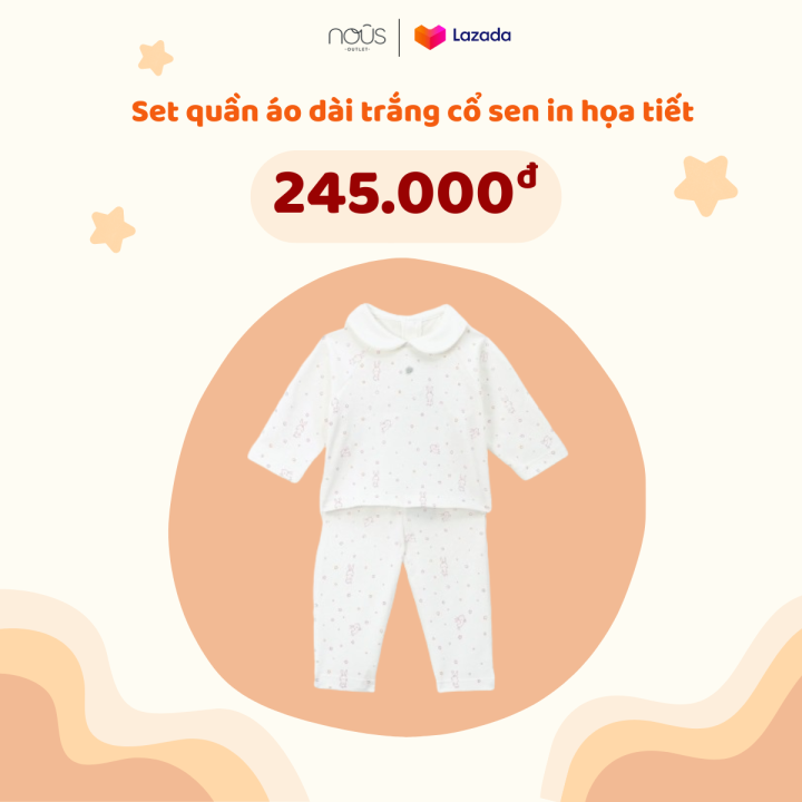 [Nous Baby] Set quần áo dài trắng họa tiết sao thỏ cổ sen hàng cao cấp ...