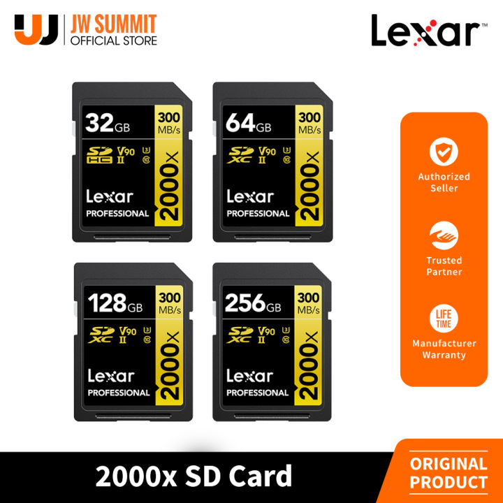 Lexar Professional 2000x 32GB/64GB/128GB/256GB SDHC/SDXC UHS-II SD Card ...