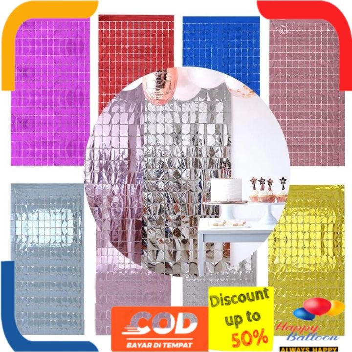 Tirai Ulang tahun Kotak Jenis Metalik rumbai ultah Foil satuan murah ...