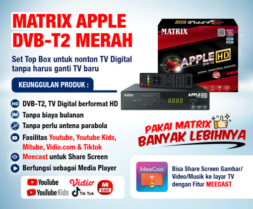 Stb digital set top box matrix apple merah dvb T2 | Lazada Indonesia