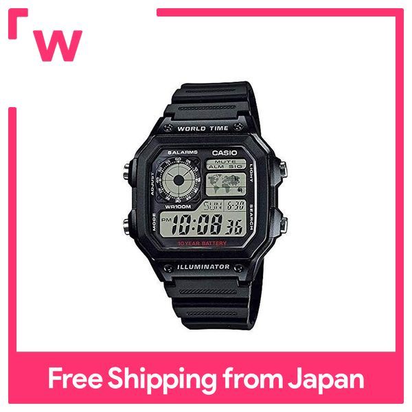 [CASIO World Time Digital Men's Watch AE-1200WH-1AV with Casio BOX Overseas model Black Black ...