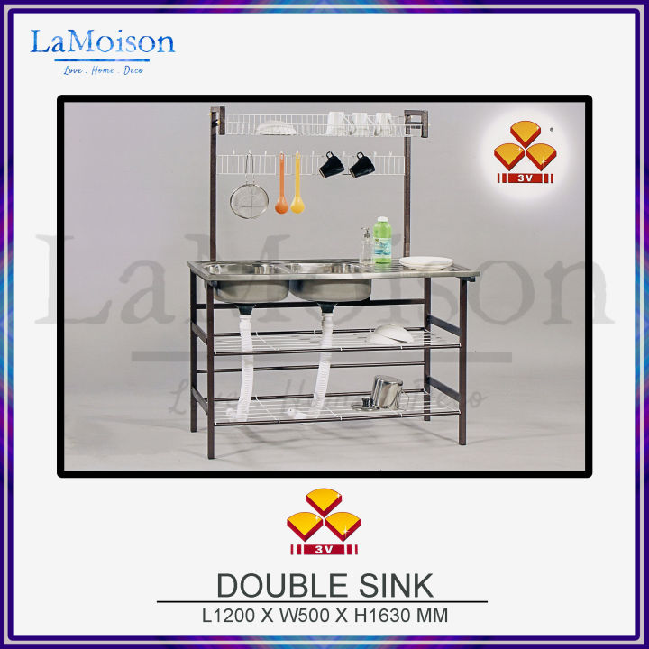 Lamoison Stainless Steel Double Sink With Rack Storage Sinki Dapur ...