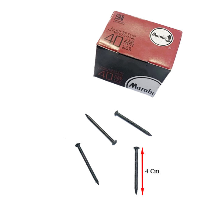MB - 1 Kotak Paku Beton Hitam Marabu 40 Mm / Paku Tembok Hitam 4 Cm ...
