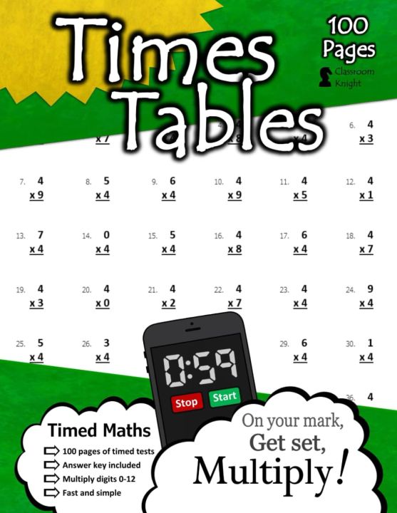 Times Tables: 100 Practice Pages - Timed Tests - Multiplication Math ...