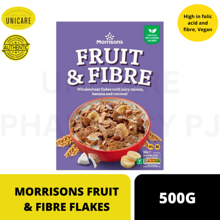 MORRISONS FRUIT & FIBRE FLAKES 500G. High in folic acid and fibre ...