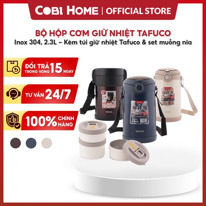 Bộ hộp cơm giữ nhiệt Tafuco - Inox 304, 2.3L - Kèm túi giữ nhiệt Tafuco ...