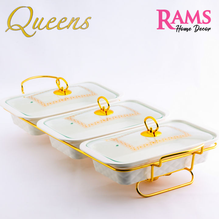 Queens 1.5L (Set of 3) Triple Premium Porcelain Chafing Dish with Metal ...