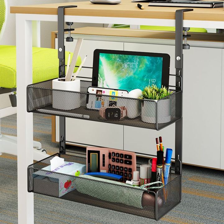 Under the drawer under the table, hanging shelves on the side of the ...