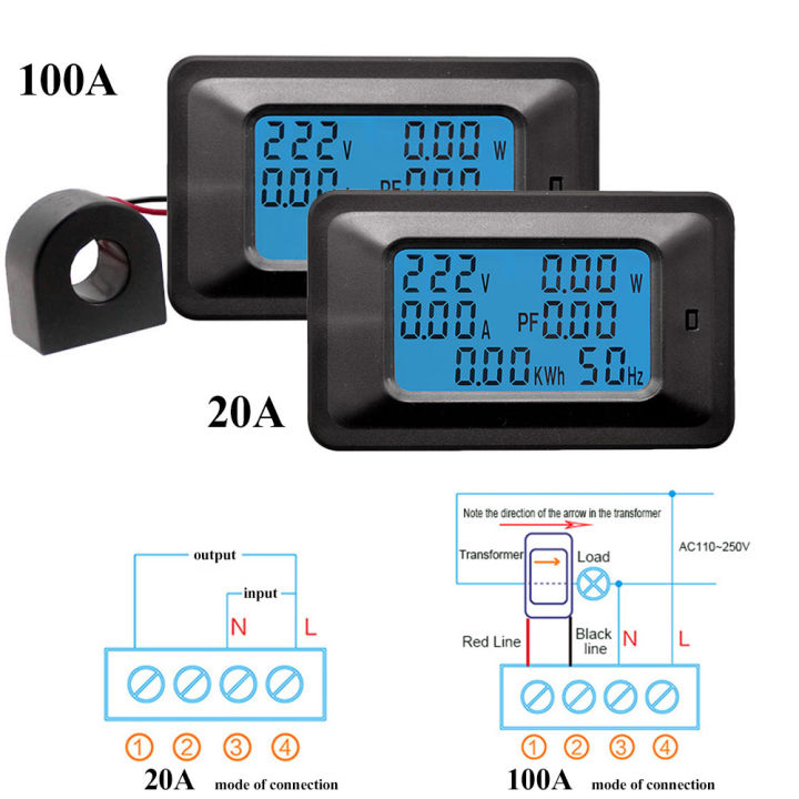 Multi-Function Power Monitor 100A Digital AC 110~220V Voltage Current ...
