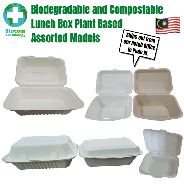 50pcs+ Biodegradable and Compostable Lunch Box Take Away Tapau Disposable Eco Green Food Storage ...