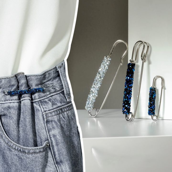 Tighten Waistband Pin Imitation Crystal Brooch Female Anti-light Button ...