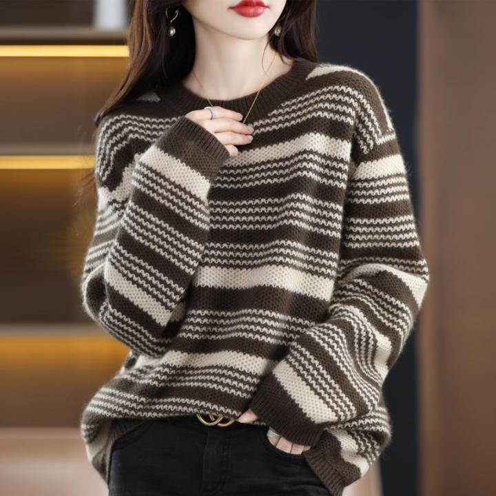 Sweater Women 2022 Autunm And Winter New Fashion Stripe Crew Neck