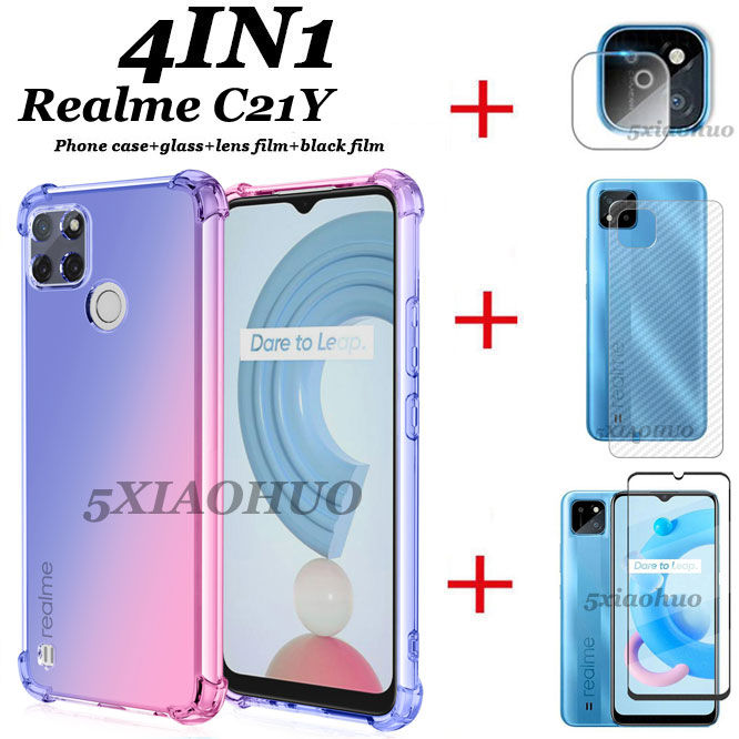 4in1 For Realme C21Y phone case anti-fall color mobile phone case + HD ...