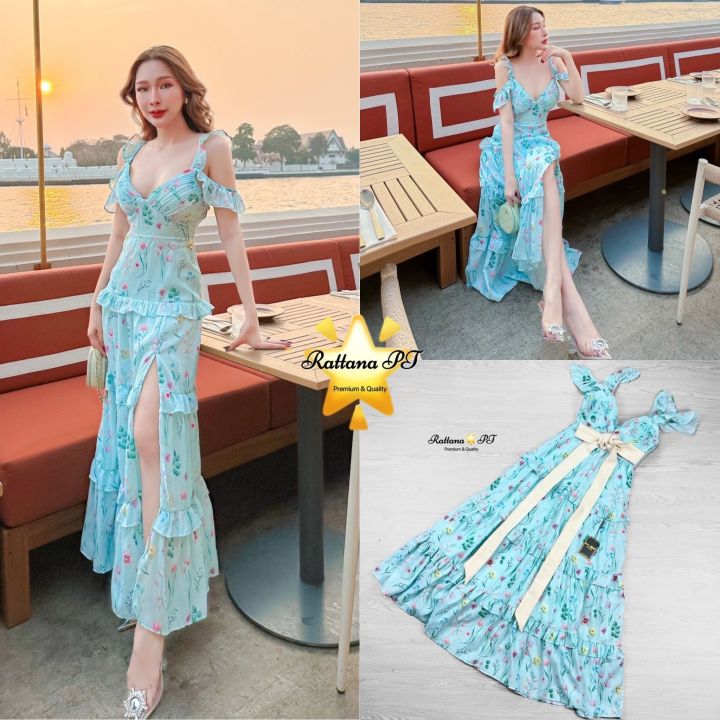 Rattana เดรสลายดอกไม้ ทรงสวยมาก ใส่ดินเนอร์ ออกงาน ออร่อพุง | Lazada.co.th