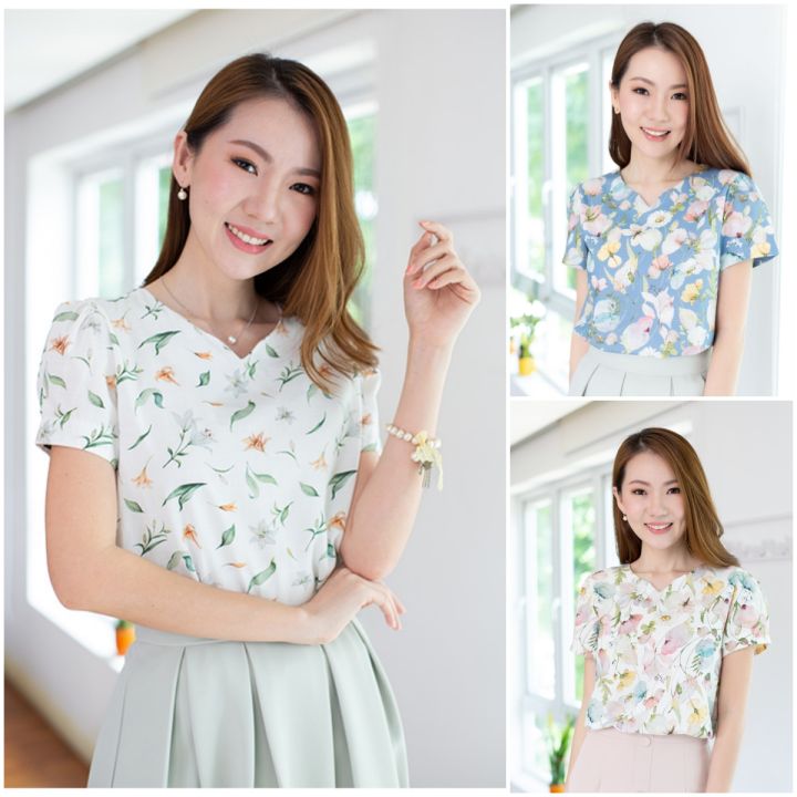 Narinari : MT0206 Folded Sleeve Linen Blouse | Lazada.co.th