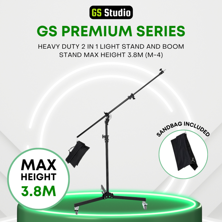 GS PREMIUM SERIES HEAVY DUTY 2 IN 1 BOOM STAND WITH WHEELS MAX HEIGHT 3 ...