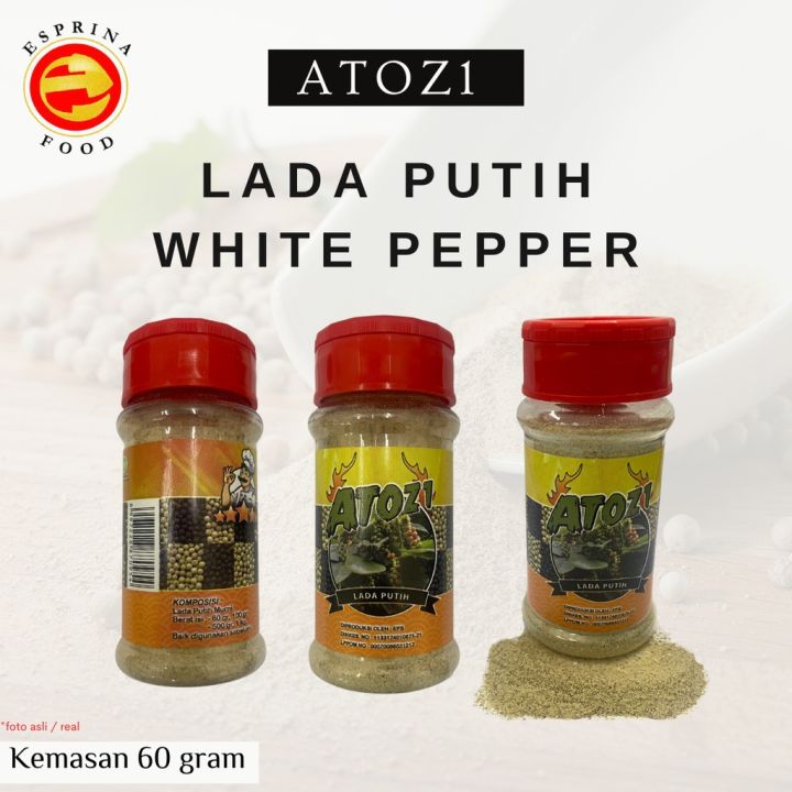 LADA PUTIH - WHITE PEPPER - Lada Putih Bubuk - ATOZI - kemasan botol 60 ...