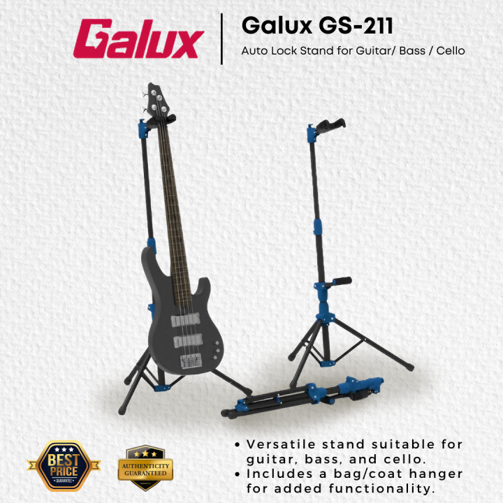 Galux GS-211 Auto Lock Guitar/ Bass / Cello Stand with Bag / Coat ...