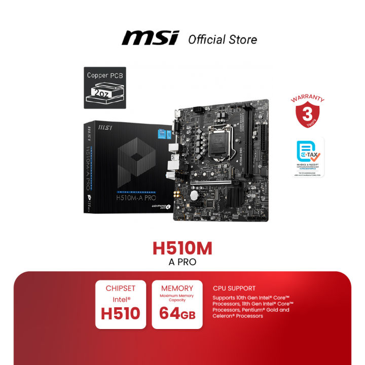 MSI MOTHERBOARD H510M-A PRO LGA 1200 (เมนบอร์ด) | Lazada.co.th