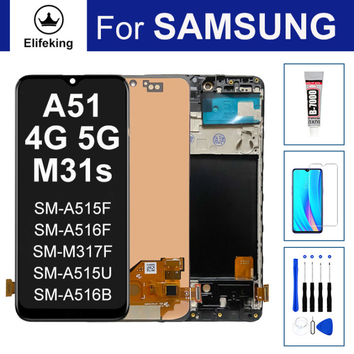 OLED LCD For Samsung A51 4G 5G M31s A515F Display Touch Screen with Frame Digitizer Assembly No ...