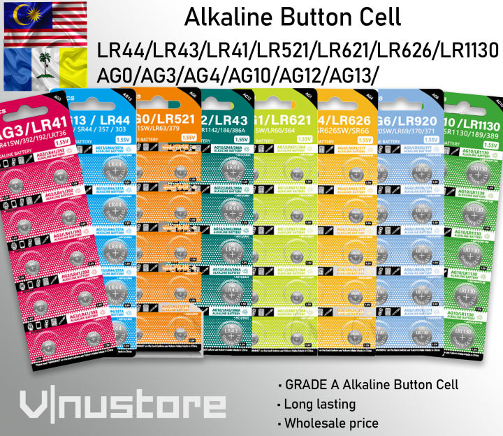 1.5V Alkaline Button Cell LR44 LR43 LR41 LR626 LR621 LR521 LR920 LR1130 AG13 AG10 AG4 AG3 Watch ...
