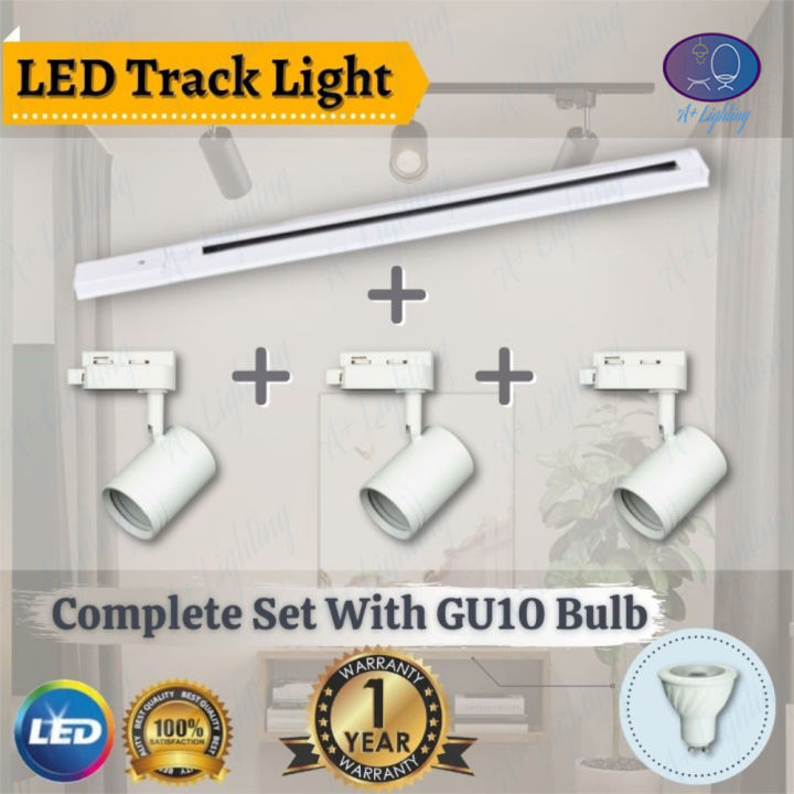 Track Light Set White Casing LED MR16 GU10 Bulb Spotlight Ceiling Light ...