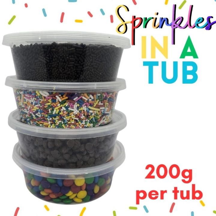 Candy Toppings in a Tub 250 Rainbow Sprinkles Chocodroplets chocoNips ...