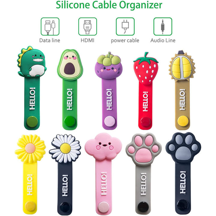 (SG Ready Stock) Cute Cartoon Cable Organizer Wrap Clips Wire Cord ...